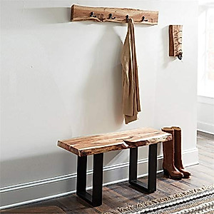 Alaterre Furniture Alpine Live Edge Solid Acacia Wood 36" Bench Accent Home Room Entryway Hall Decor with Black Metal Legs - Entry Organizer with Floor Protectors, Unique, Durable