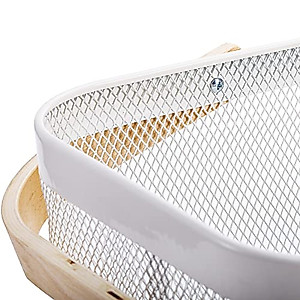 ZEAYEA Mesh Storage Basket with Handle, Garden Harvest Basket, Mesh Fruit Basket Bin for Gathering Vegetables, Multi-Functional Metal Wire Basket for Kitchen Garden Picnic Cabinet, White