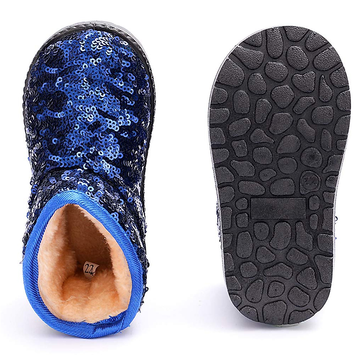 DADAWEN Boy's Girl's Warm Winter Sequin Waterpoof Outdoor Snow Boots Blue US Size 8 M Toddler