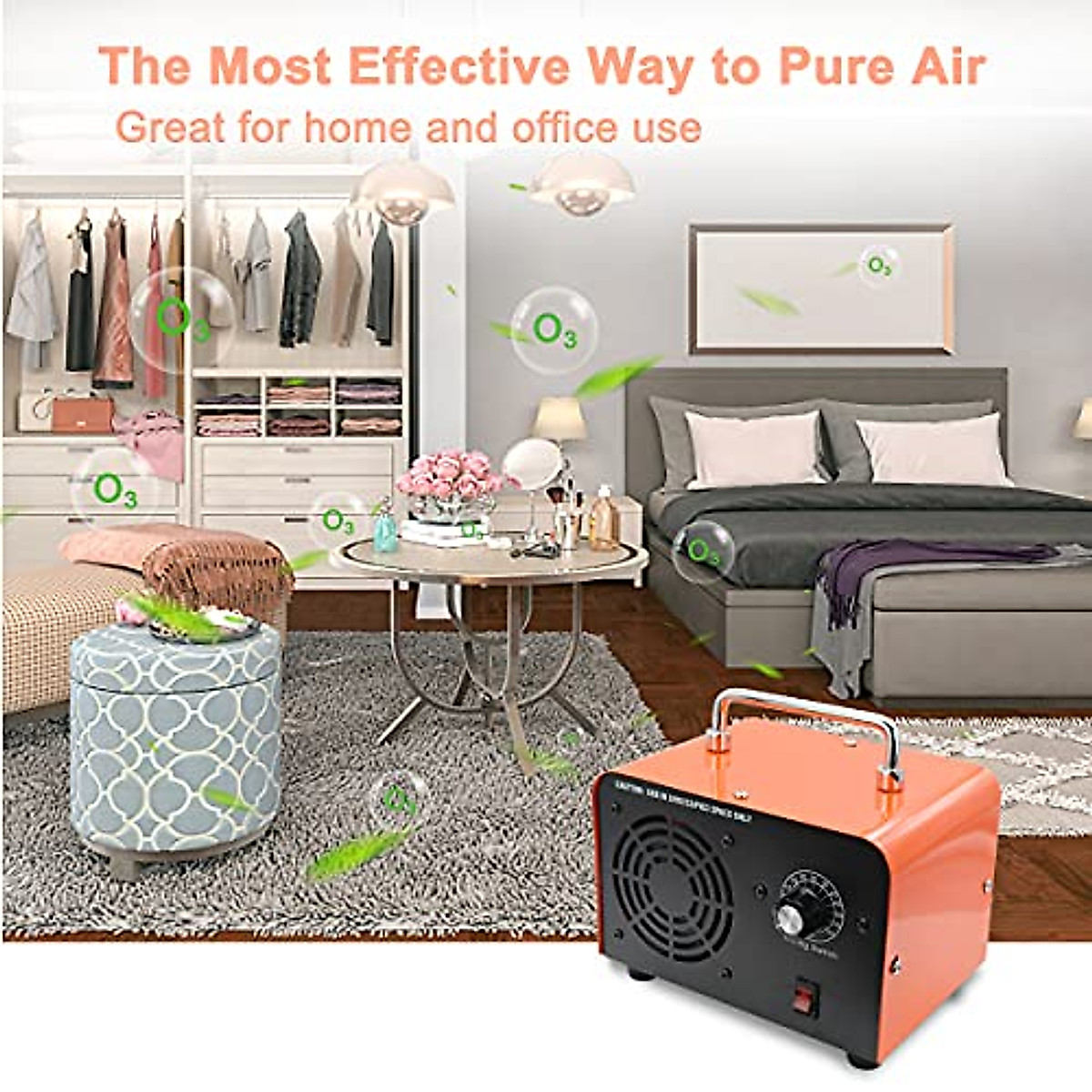 Commercial Ozone Generator 10,000 mg/h, Industrial Ozone Machine Odor Removal, Car Smoke Deodorizer, Portable O3 Purifier for Home Rooms, Air Eliminator for House, Basement, Bar (Orange)