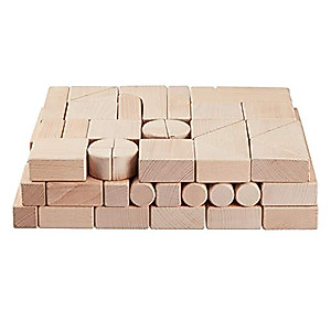 Amazon Basics Solid Wood Standard Unit Building Blocks with Carry Bag - Set of 70, Natural