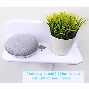 eLhook Made in USA White Stick-On Removable Floating Wall Shelf Textured ABS Molded Plastic with Lipped Edges and Cord Managment | Designed for Stick-On Adhesives or Screws