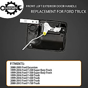 Exterior Door Handle, Compatible with 1999-2016 Ford F-250 F-350 F-450 F-550 Super Duty | 2000-2005 Ford Excursion & More, Front Outside Left Driver Side with Key Hole | Replace# 7C3Z-2522405-AA 79306
