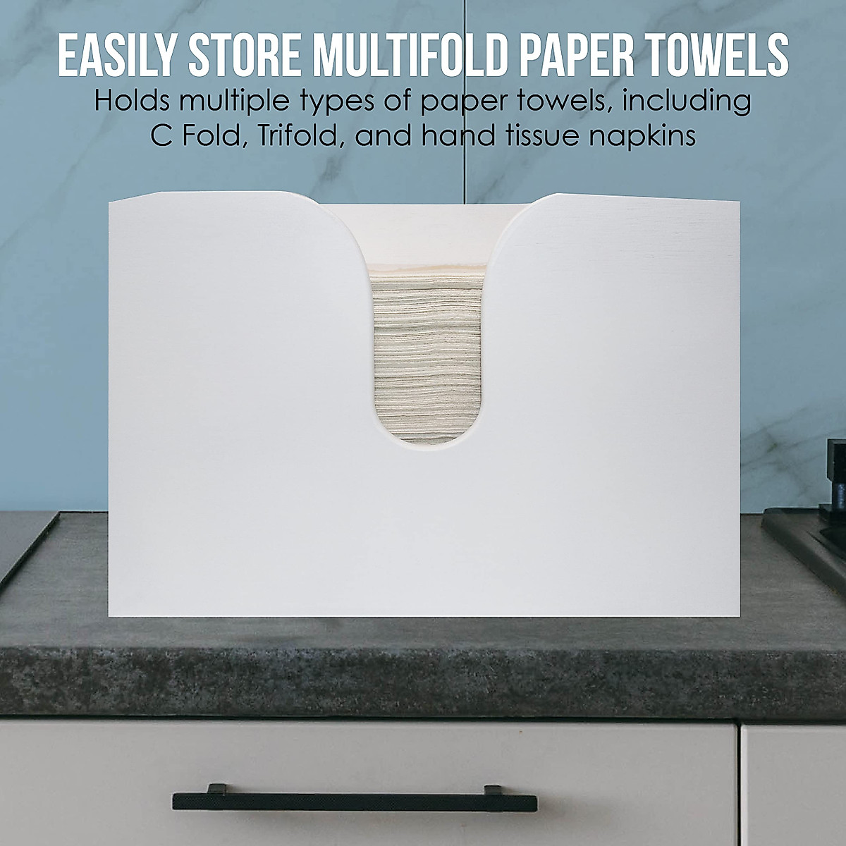 Bamboo Paper Towel Dispenser, Paper Towel Holder Wall Mount & Countertop for Kitchen and Restroom Decor - Holds Multifold Paper Towel, C Fold, Trifold Hand Tissue Napkins.