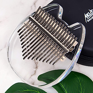 Kalimba Thumb Piano, AKLOT 17 Keys Transparent Acrylic Cat Note Carved Starter Finger Piano with Kalimba Case Tune Hammer Study Booklet Stickers