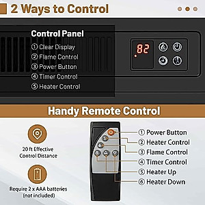 COSTWAY Electric Fireplace TV Stand for TVs Up to 65 Inches, 1400W Heater Insert with Remote Control, 6H Timer, 3-Level Flame, Overheat Protection and CSA Certification, Adjustable Shelves, Brown