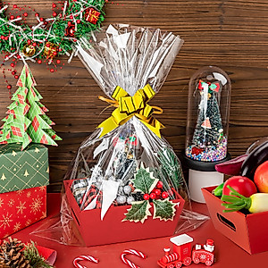 54 Pcs Gift Basket Set Includes 18 DIY Empty Gift Basket 9.8 x 8.5 x 3.5 Inches Food Storage Basket with Handles, 18 Bags and 18 Bows for Holiday, Wedding, Birthday Party Gift Wrapping (Kraft)