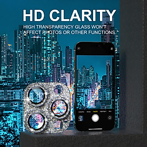 Choiche Compatible for iPhone 15 Pro/iPhone 15 Pro Max Camera Lens Protector, Bling Camera Cover with 9H Tempered Glass Lens Screen Protector Metal Ring Decoration Accessories (Glitter-Silver)