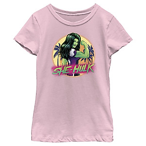 Marvel Girl's She-Hulk Beach Badge T-Shirt, Light Pink, Large