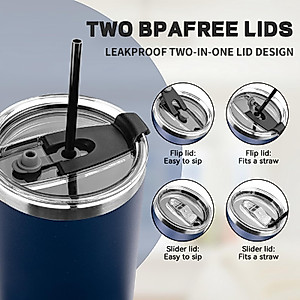 GUDEMAO 40 oz Tumbler with Lids and Straws, Stainless Steel Insulated Coffee Tumbler, Double Wall Vacuum Insulated Travel Mug Cup, Leakproof Thermal Coffee Cup for Hot and Cold Drinks (Navy Blue)