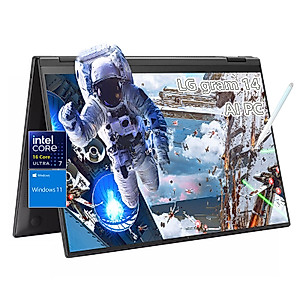 LG gram 14 Laptop 2in1 - Touchscreen Stylus Pen - 16 Core Intel Ultra 7 155H - 32GB RAM - 2TB SSD - Intel Evo Laptop - Backlit Keyboard - Ultrathin - AI PC - Windows 11-2024