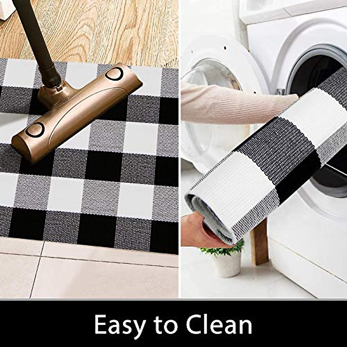 SHACOS Buffalo Plaid Rug 3'x5' Indoor Outdoor Black and White Buffalo Check Rug Front Porch Rug Plaid Door Mat Woven Cotton Area Rug Throw Plaid Rug for Kitchen Living Room Washable