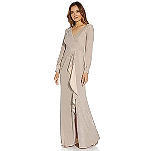 Adrianna Papell Women's Metallic Jersey Dress, Champagne, 6