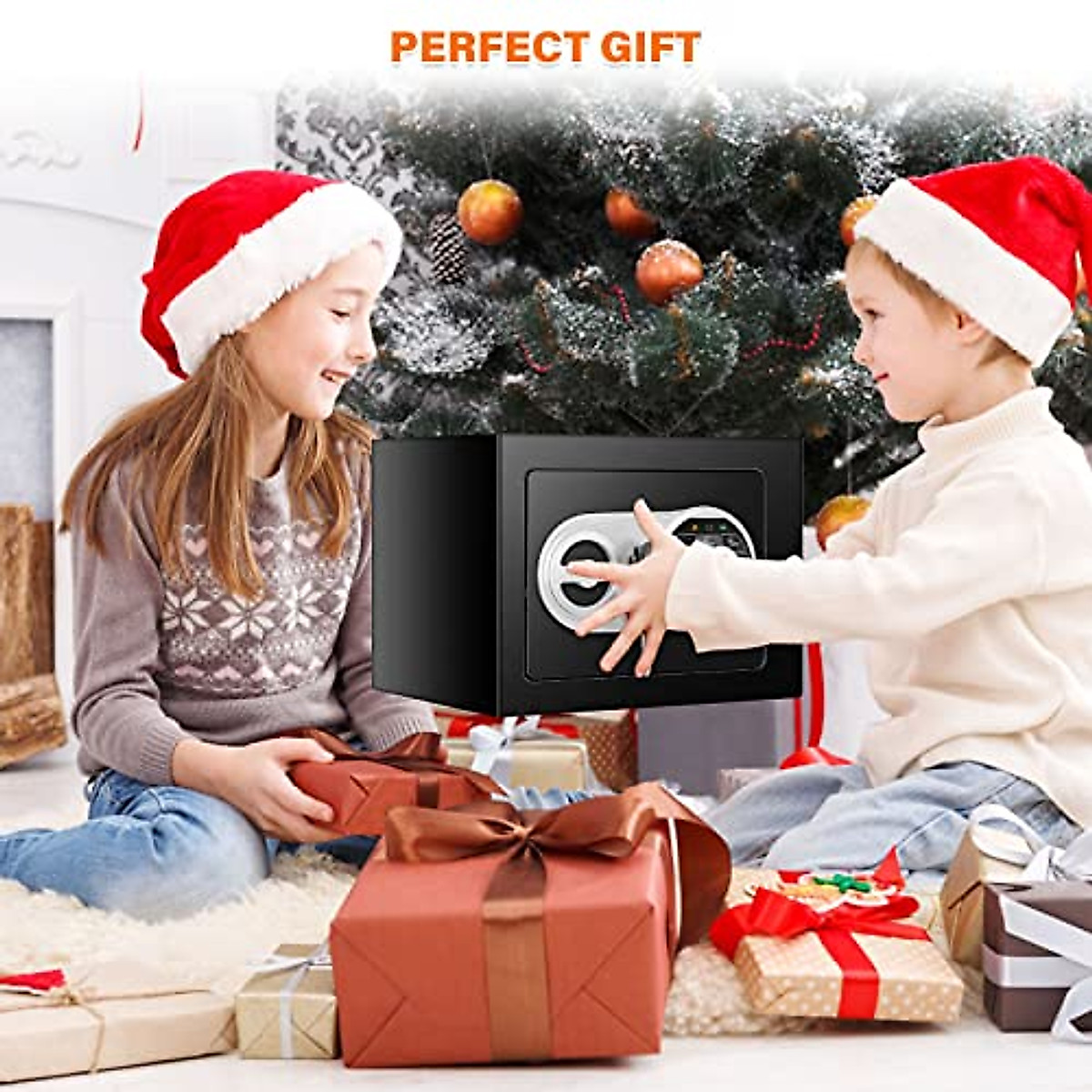 Thmosz Small Safe Box for Money, 0.25 Cuft Mini Home Safe with Fireproof Waterproof Money Bag, Digital Safe with Combination Lock, Money Safe Box for Home Hotels Business (Black)