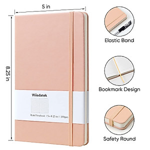 Wiisdatek Notebook Journal, Lined Hard Cover,100Gsm Premium Thick Paper with Inner Pocket for Writing Note Taking Office School,5"×8.25"(Pink)