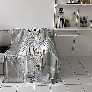 Greeeen Plush Fleece Throw Blanket | Fuzzy, Soft, Warm, Cozy, Reversible Blanket for Bed Couch Sofa Chair Travel- 49" x 59" Winter Owl