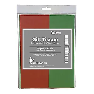 IM Customization Red and Green Christmas Tissue Paper - 30 Sheets - 20 x 26 Inches - for Christmas Gifts, Holiday Crafts, and More