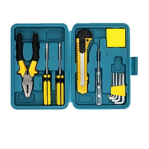 Shiratori 12-Piece Tool Set - General Household Hand Tool Kit with Plastic Toolbox Storage Case (Small)