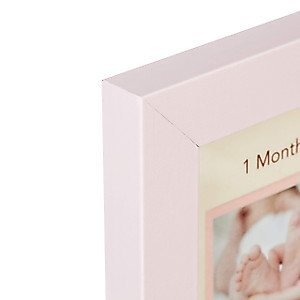 WOOD SIDE ORBIS First Year Newborn Baby Collage Keepsake Picture Frame for Photo Memories with Double Beige Mat and Twelve 2.5x2.5 Slots - Pink