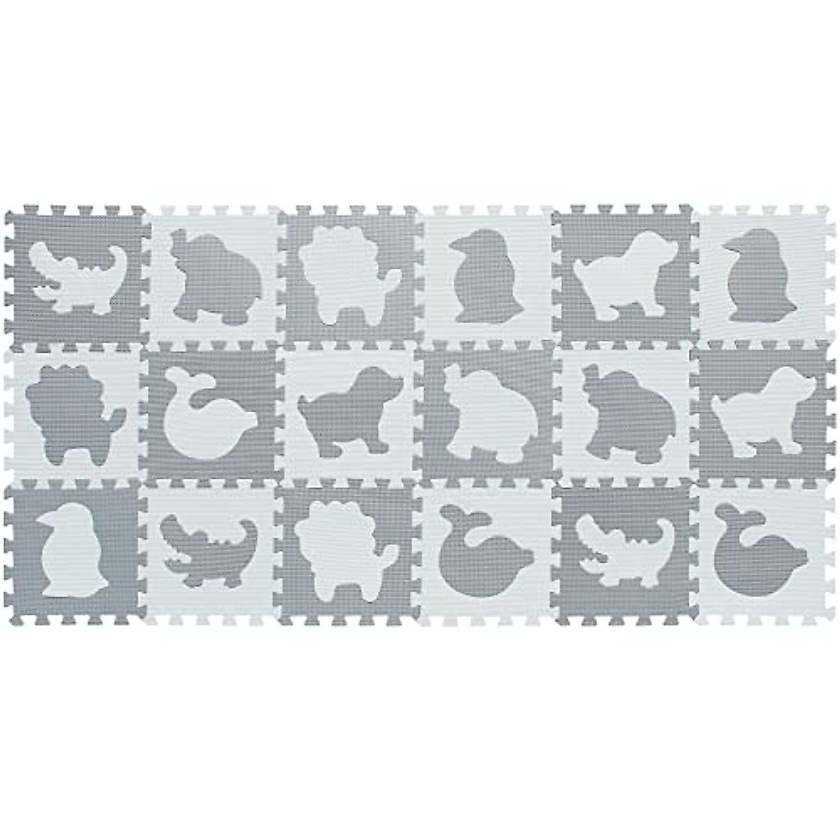 Yostrong® 18 Tiles Interlocking Animal Puzzle Foam Baby Play Mat for Playing - Rubber EVA Babies Crawling Mats for Floor. White, Light Gray. YOP-51(AL0) b18N