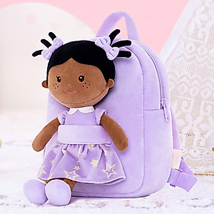 Onetoo Toddler Kids Backpack with Soft Tanned Baby Dolls in Purple Star Dress 9.5"
