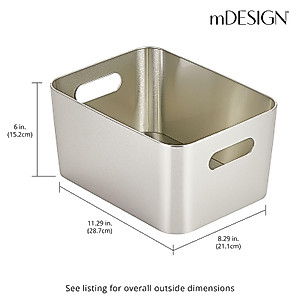 mDesign Steel Metal Storage Container Bin Basket, Handle - Kitchen Pantry, Cabinet, Fridge, Drawers, Freezer Organization - Food/Snack Holder Crates, 9" Wide, Mirri Collection, 2 Pack, Brushed Chrome