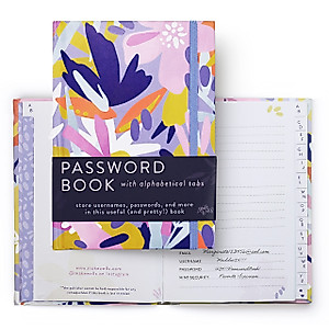 Password Book with Alphabetical Tabs - Hardcover Abstract Florals - 5 x 7 inches - Beautiful Password Organizer - Password Keeper Book for Internet Details - Internet password book