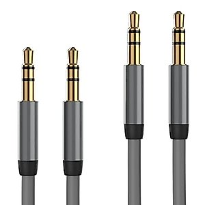 TALK WORKS Aux Cable 3.5mm Audio Cord for Car - 6ft Long Heavy-Duty Male to Male Jack Extension & Adapter Aux Cord for iPhone, Android, Samsung Galaxy, Headphones, Slate - 2 Pack