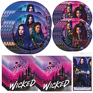 Unique Disney Descendants 3 Party Bundle, Dinner & Dessert Plates, Luncheon Napkins, Table Cover, Great for Fantasy Themed Celebrations, Birthday Bash, Halloween Parties