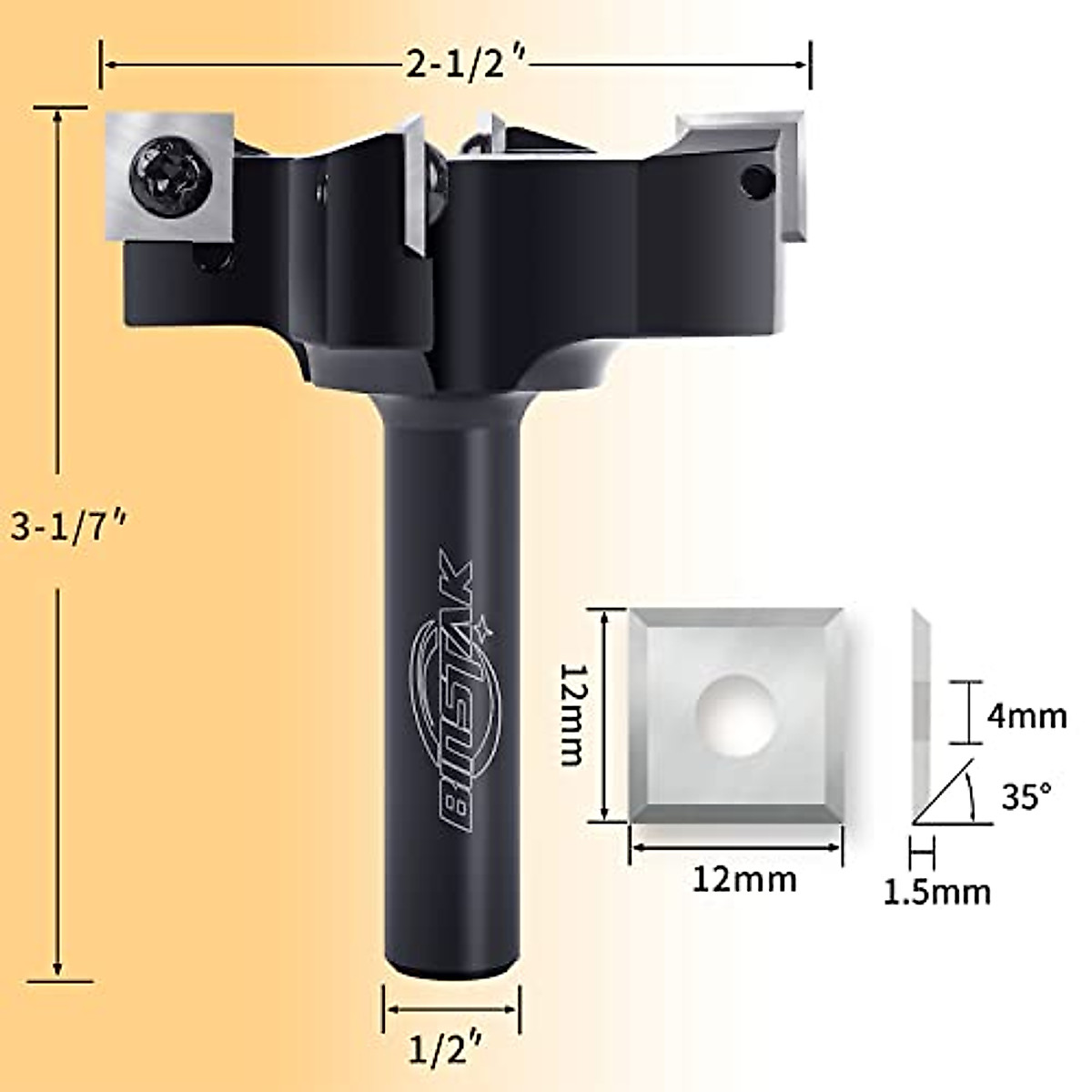 CNC Spoilboard Surfacing Router Bit, 1/2" Shank 2-1/2" Cutting Diameter, Carbide Insert Slab Flattening Router Bit Planing Bit Wood Planer Bit Woodworking Tools by BINSTAK