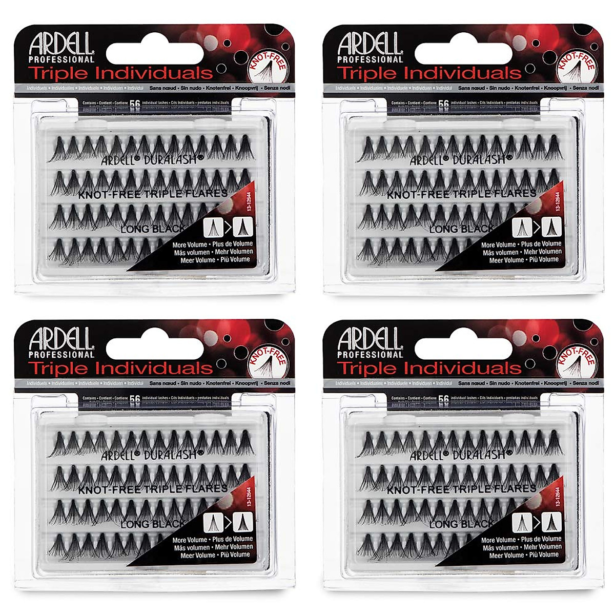 Ardell Triple Individual Lashes - Long Black, Knot-Free Eyelash Extensions, Volumizing DIY Lash Clusters for Fuller Lash Enhancement, 4 Pack