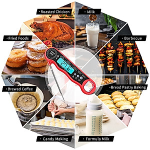 Meat Thermometer Instant Read Digital Kitchen Thermometer BBQ Thermometer with 3s Instant Reading, IPX7 Waterproof and LCD Display