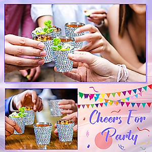 Tioncy 12 Pack 1 oz Rhinestone Stainless Steel Shot Glasses Bling Mini Cup Small Glitter Cups Metal Drinking Cups Adult Pint Cup Barware Drinking Vessel for Whiskey Women Birthday Gift (White Style)