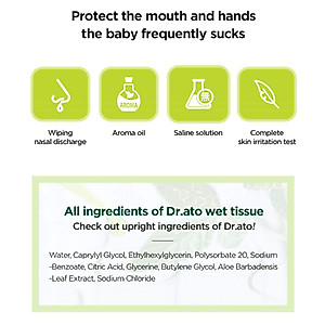 DR.ATO Nose Care Wet Tissue 20p 3 Pack (Total 60p) - Unscented Wet Wipes for Baby and Kids, Nose, Face, Hand Care with Natural Saline & Aloe Vera - Soothing and Moisturizing for Sensitive Skin