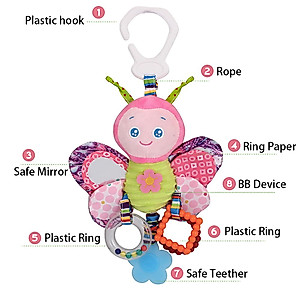 D-KINGCHY Baby Toys Car Seat Stroller Toy Plush Hanging Toy Animal Stuffed Hanging Rattle Toys Newborn Crib Bed Around Toy with Teether Rattle Sound for 0-3 Years Old (Fish)