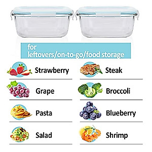 ROSOS Glass Food Storage Containers with Lids Airtight 4 Pack, Glass Storage Containers with Lids for Food, Not Easy Broken & Leak Proof, Glass Containers with Lids for Oven/Dishwasher Safe, Blue
