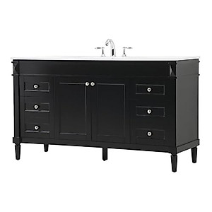 Elegant Decor Indoor Modern Under Sink Bathroom Fixtures Storage Organizer Cabinet 60 inch Single Bathroom Vanity - Black