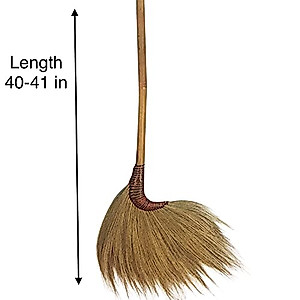 Asian Straw Broom Thai Natural Kong Grass Broom Bamboo Uca Handle for Sweeping Garbage Dust (Kong Grass)