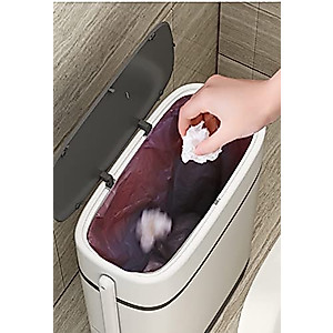 KLGO 14 Liter Slim Plastic Trash Can with Lid,3.7 Gallon Double Barrel Waste Basket,Rectangular Press Garbage Container Bin for Bathroom,Bedroom,Kitchen and Office,White