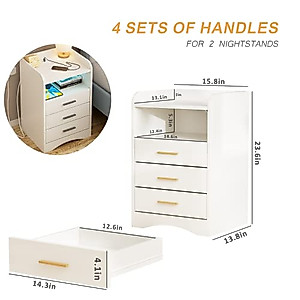 Vabches White Nightstand Set of 2 with Charging Station & LED Lights, 3 Drawers nightstand, Bed Side Table Night Stand for Bedroom Living Room, Wood Side Table