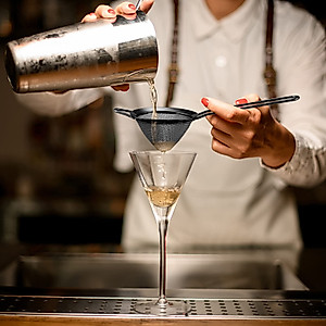 TeamFar Fine Mesh Strainer, 3.3 Inch Stainless Steel Tea Cocktail Coffee Flour Strainer with Long Handle for Kitchen Bar, Small Conical Cone Mesh Strainer, Non-Toxic & Easy Clean, (Set of 2, Black)