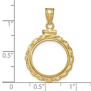 Roy Rose Jewelry Gold Coin Bezel Mounting | 1/10 oz. American Eagle Coin | 16.5mm Coins | Screw Top | Twisted Ribbon, Beaded, Rope Border Fancy Bezel Frames | Solid 14K Gold
