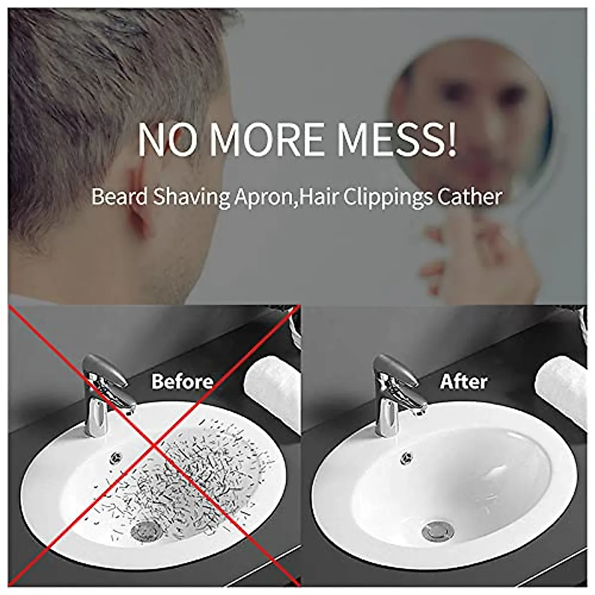 Beard Bib, Beard Apron for Men Shaving and Trimming,Beard Catcher for Shaving, Non-Stick and Waterproof Beard Shaving Cloth with 4pcs Suction Cups and Travel Pouch, Good Gift for Dad/Men(Black)