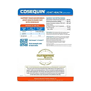 Nutramax Cosequin Senior Joint Health Supplement for Senior Dogs - with Glucosamine, Chondroitin, Omega-3 for Skin and Coat Health and Beta Glucans for Immune Support, 120 Soft Chews