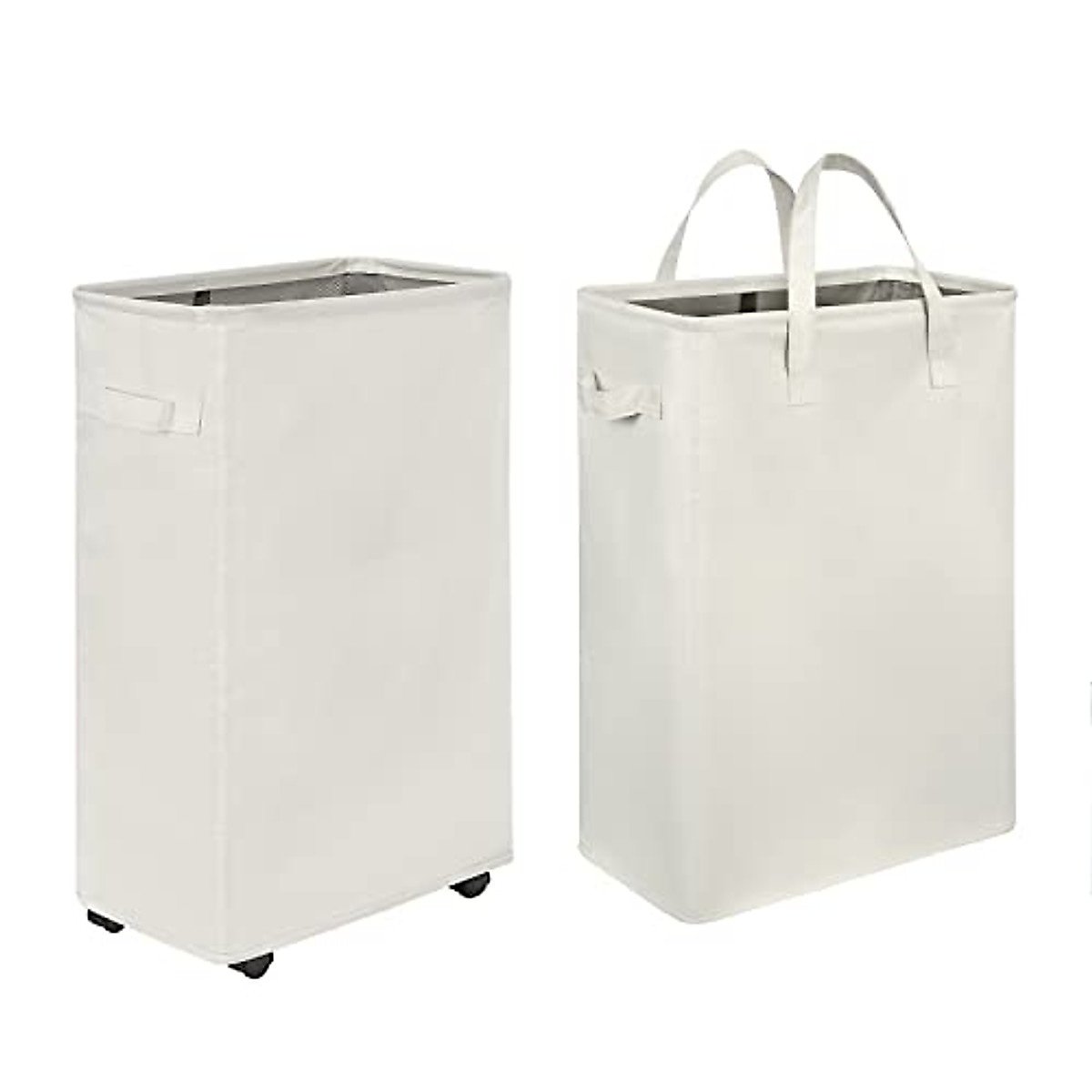 Chrislley 45L Slim Laundry Hamper with Wheels Narrow Rolling Laundry Basket Narrow Laundry Basket with Handle(Beige)