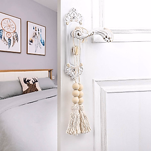 Wood Bead Garlands,Farmhouse Beads Tasels,Rustic Country Decor Prayer Beads for Home Door Knob Decor