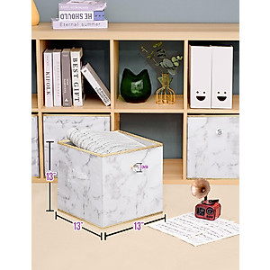 MYTHAUS Storage Cubes Fabric Bins - Foldable Cube Storage Bin,Closet Organizer with Decorative Knob,Dual Handles Storage Basket,13 Inch for Nursery/Home Office/Closet 4 Pack(White Marble)