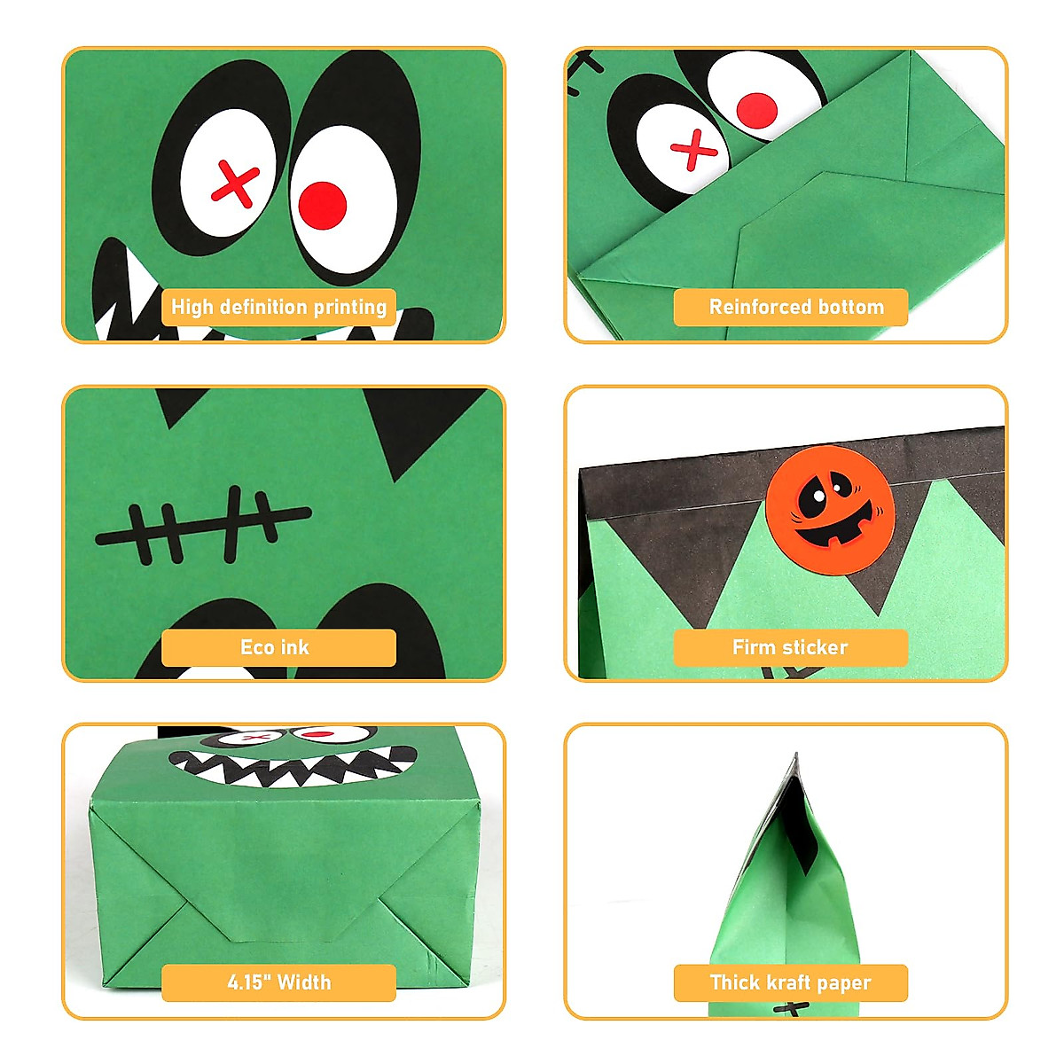 Rulyyo Halloween Goodie Bags with Stickers - 6 Design, 36 PCS Halloween Candy Bags Cute Halloween Treat Bags Halloween Paper Bags Trick or Treat Halloween Bags Halloween Party Favors Decorations