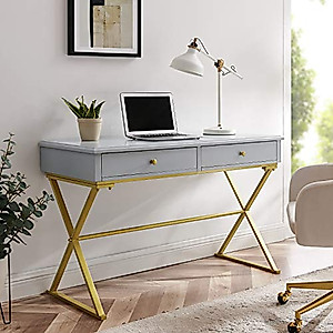 Linon Two-Drawer Grey and Gold Campaign Harli Desk