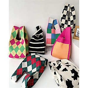 Colour Print Shoulder Bag for Women Fashion Tote Bag Small Hobo Handbag Purse Clucth Light Knit Top Handle Bag